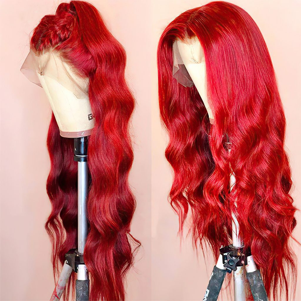 Red Body Wave & Straight Glueless Undetectable Lace Frontal Wig Red ...