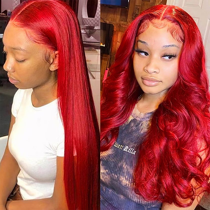 Red Body Wave & Straight Glueless Undetectable Lace Frontal Wig Red ...