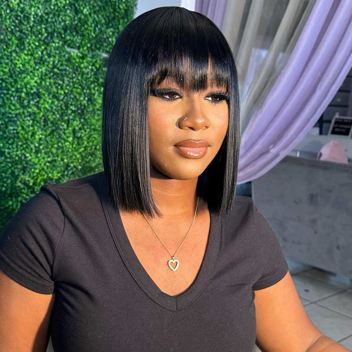 Wear Go Glueless Straight Bob Wig With Bangs Minimalist Undetectable HD ...